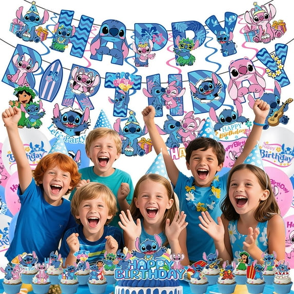 2 Sets Stitch Birthday Party Decoration Set with Banner Hanging Swirls ...