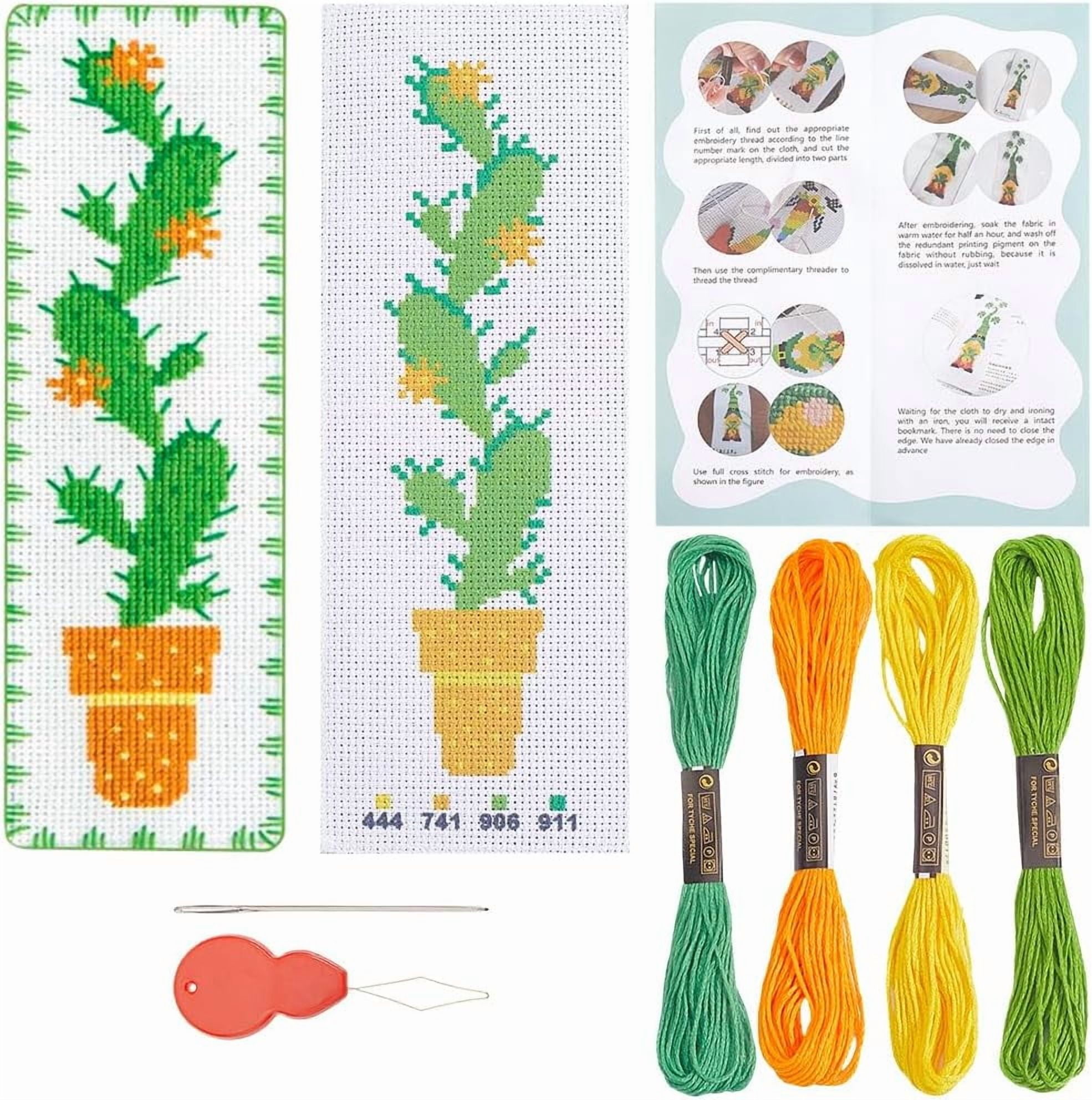 2 Sets Stitch Bookmark Kit Bookmark Making Kit Plant Cactus Stitching ...