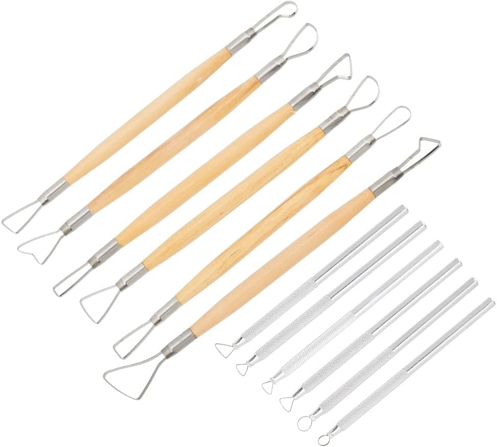 12pcs Sculpture Polymer Clay and Pottery Ceramics Ribbon Sculpting Tools Set Pottery Clay ...