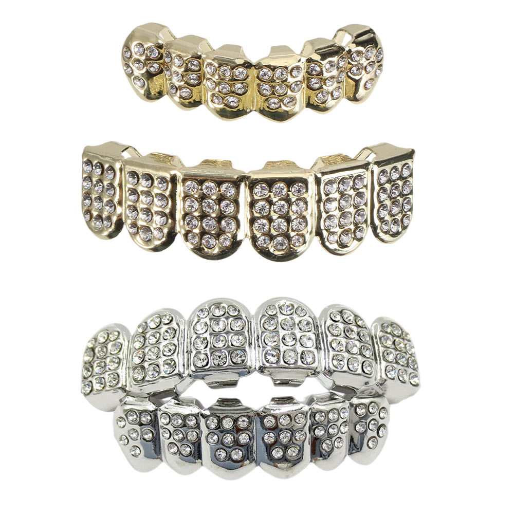 2 Sets Teeth Guard Gold Plated Teeth Cover Metal Tooth Brace Costume ...