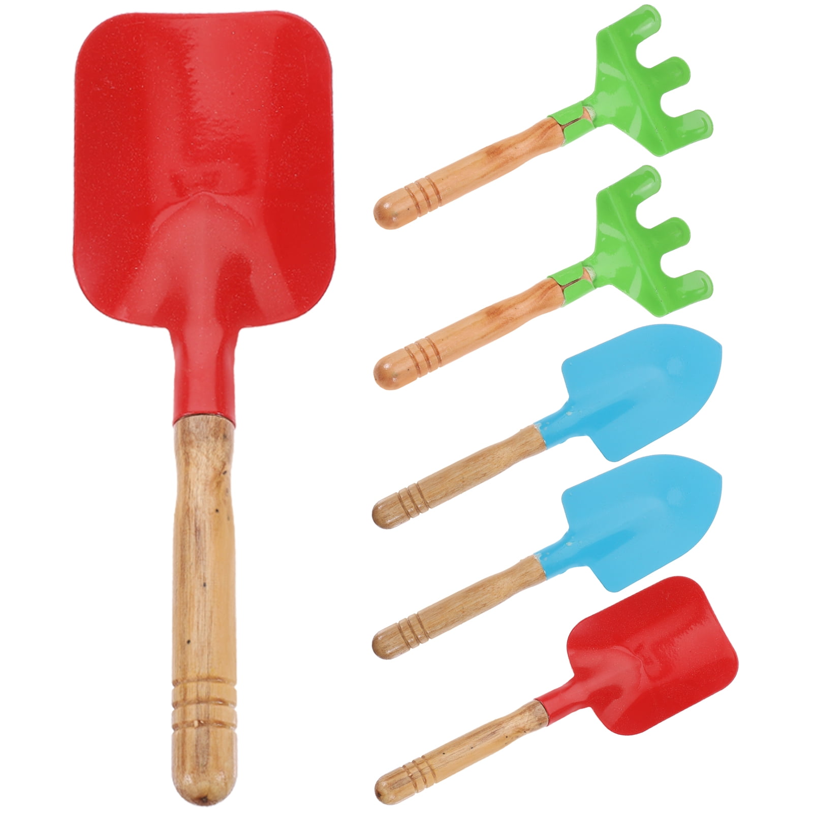 KAKOWELY Gardening Supplies for Kids Iron and Wood Shovel and Rake Set ...