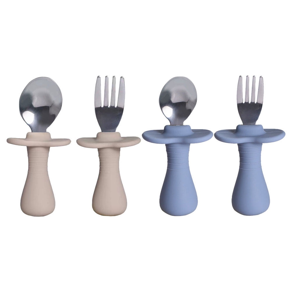 2 Sets Toddler Utensils Kids Silverware with Silicone Handle Spoons and ...