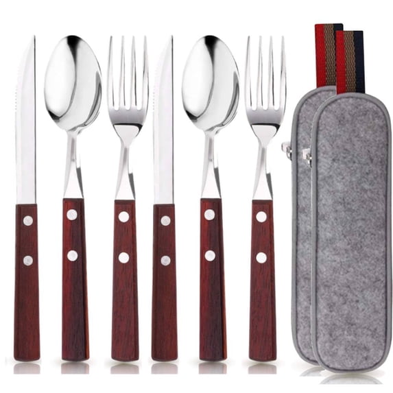 2 Sets: Travel Utensils with Case, Portable Silverware Set for Work ...