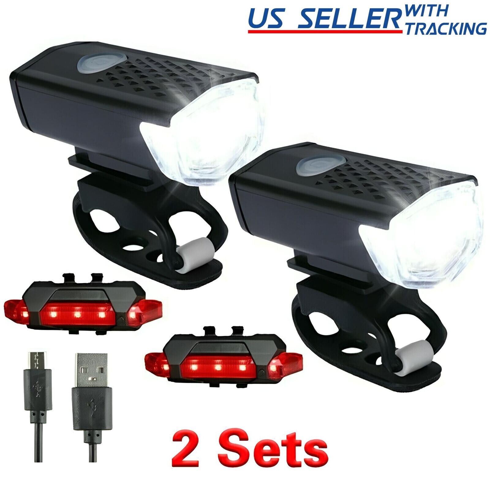 USB Rechargeable LED Bicycle Headlight & Rear Lamp, 700 lm, Black (2 Pack) - Walmart.com
