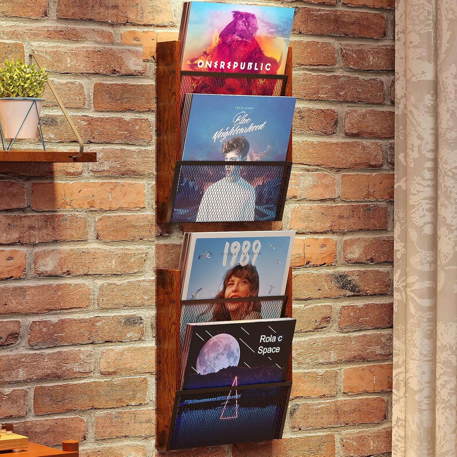 2 Sets of Vinyl Record Wall Mount,4 Tiers Record Holder Wall Vinyl ...