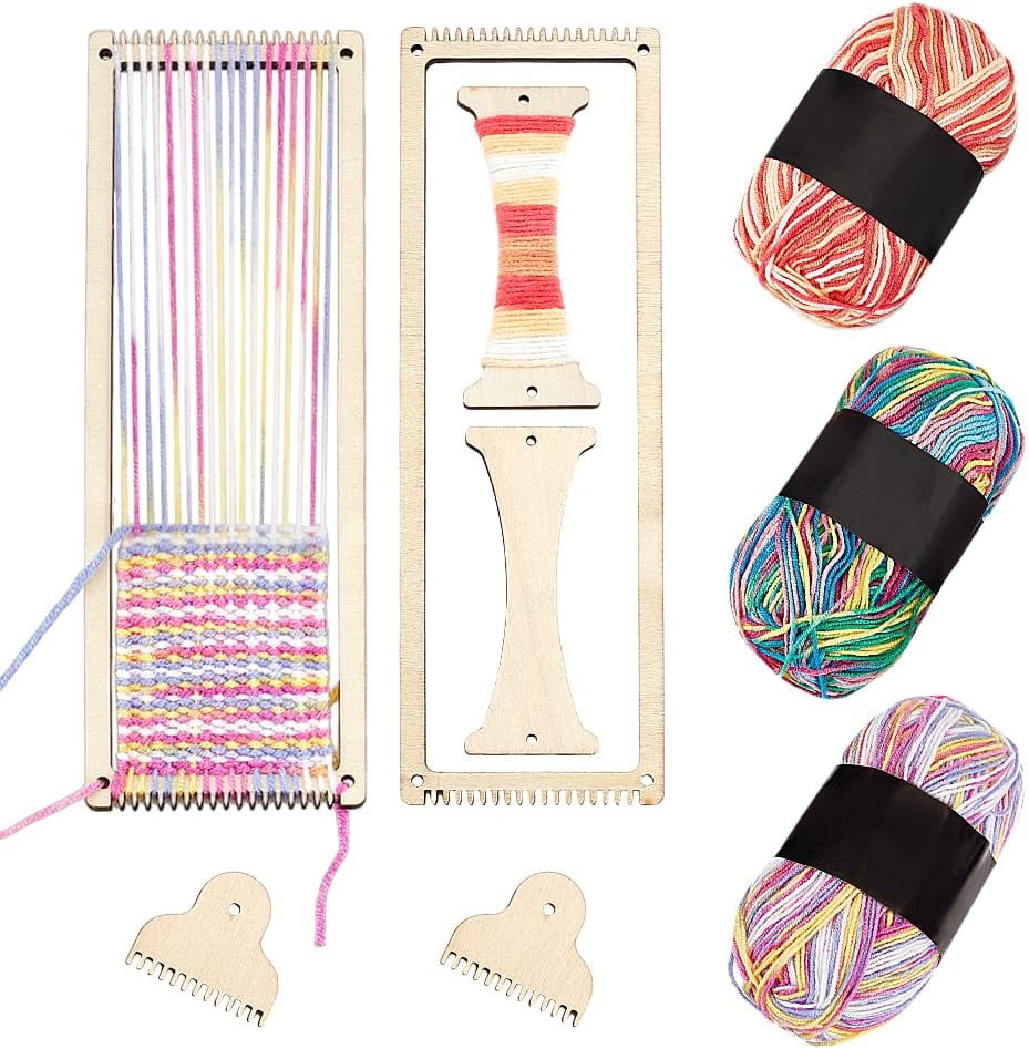 2 Sets Weaving Loom Kit Weaving Frame Set with YarnsRodsCombsShuttles 2 ...
