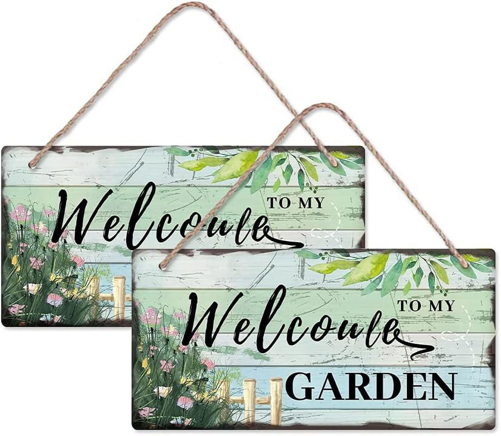 2 Sets Welcome Wood Hanging Sign Colorful Garden Scenery Pattern Plaque ...