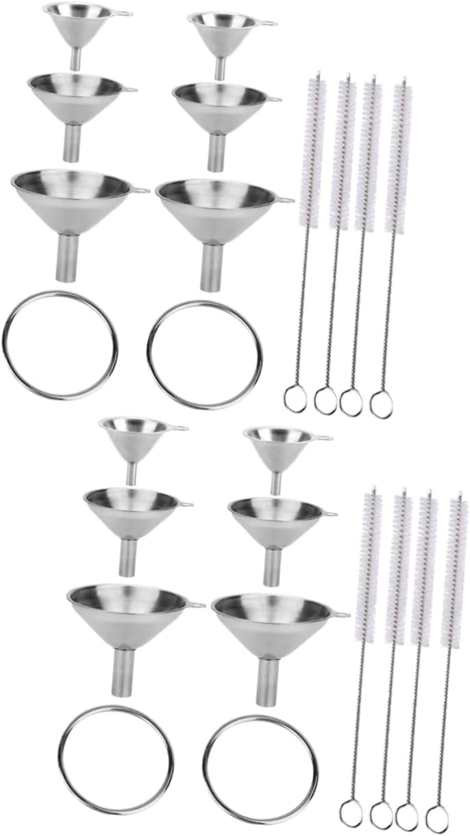 2 Sets Wide Mouth Funnel Set Stainless Steel Funnel Reusable Funnels for Filling Small Bottles ...