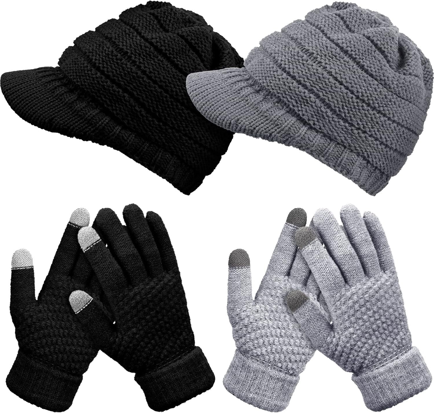 2 Sets Winter Hats Gloves for Women Knit Beanie Slouchy Women Winter ...