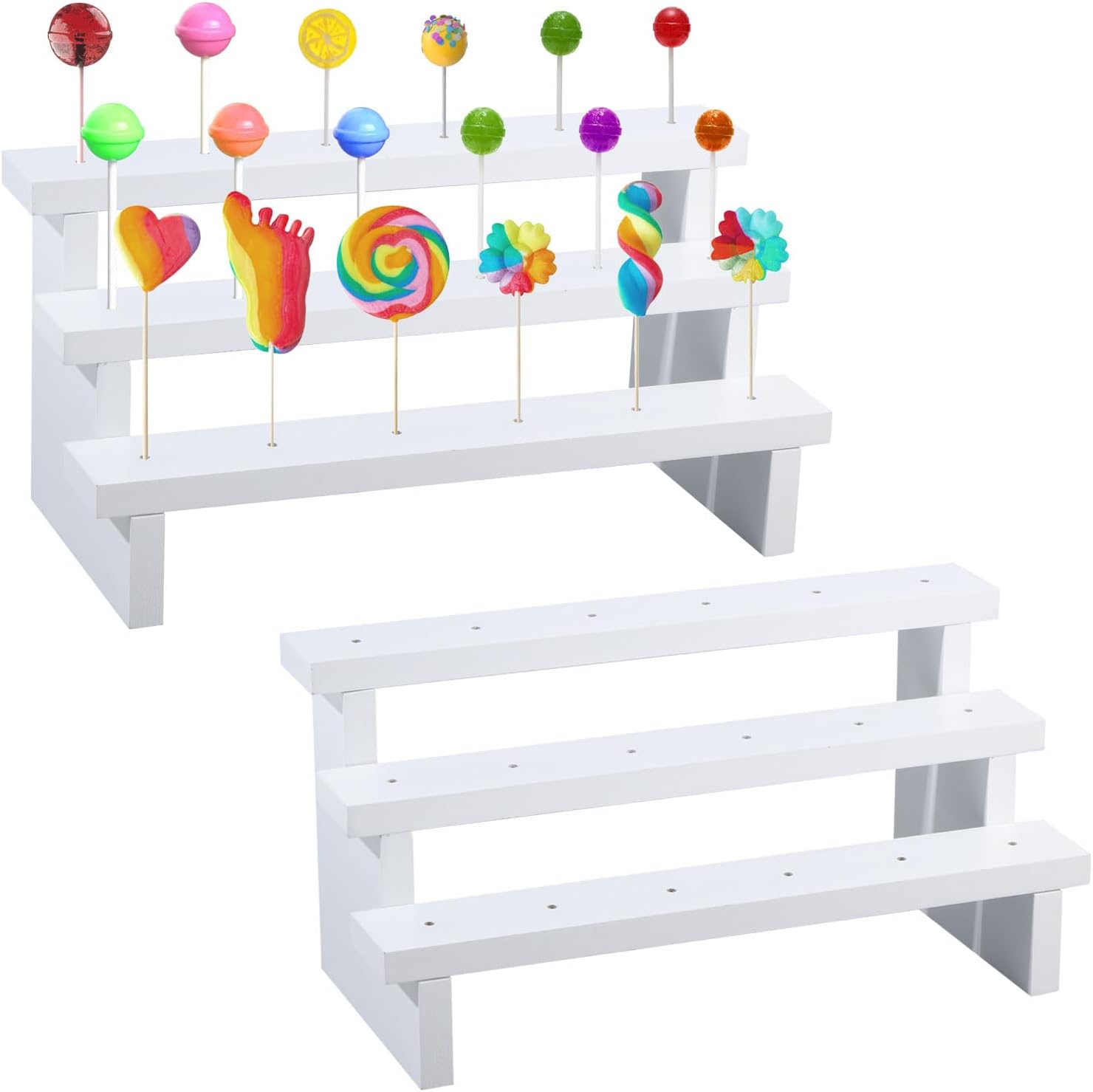 2 Sets Wood Cake Lollipop Stands 3 Tier Wooden Lollipop Holder with 18 ...