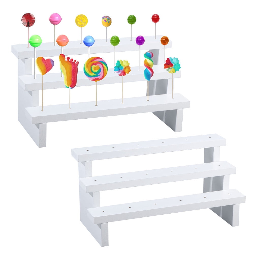 2 Sets Wood Cake Lollipop Stands 3 Tier Wooden Lollipop Holder with 18 ...