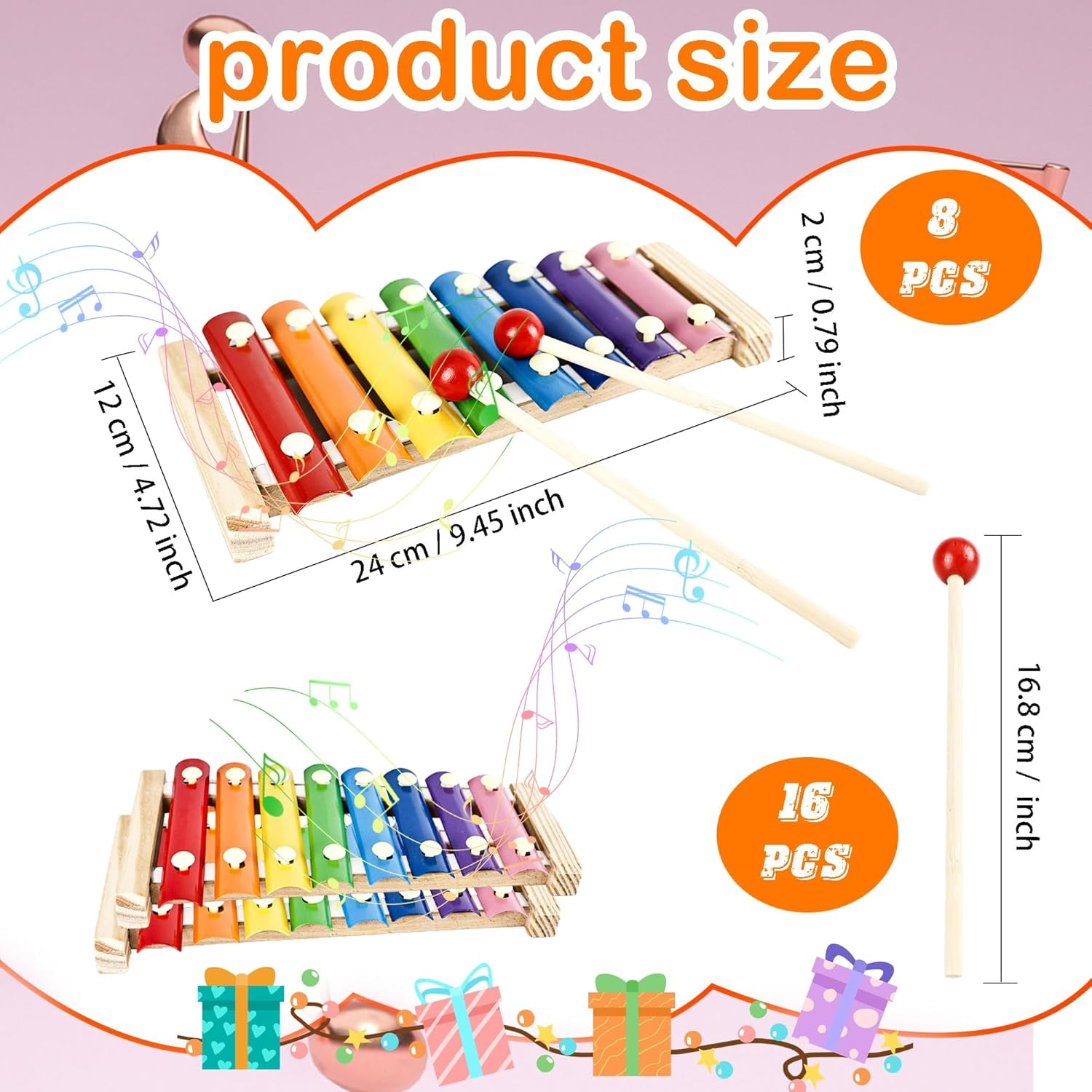 2 Sets Wood Xylophone For Kids Musical Toy InstrumentWooden Percussion ...