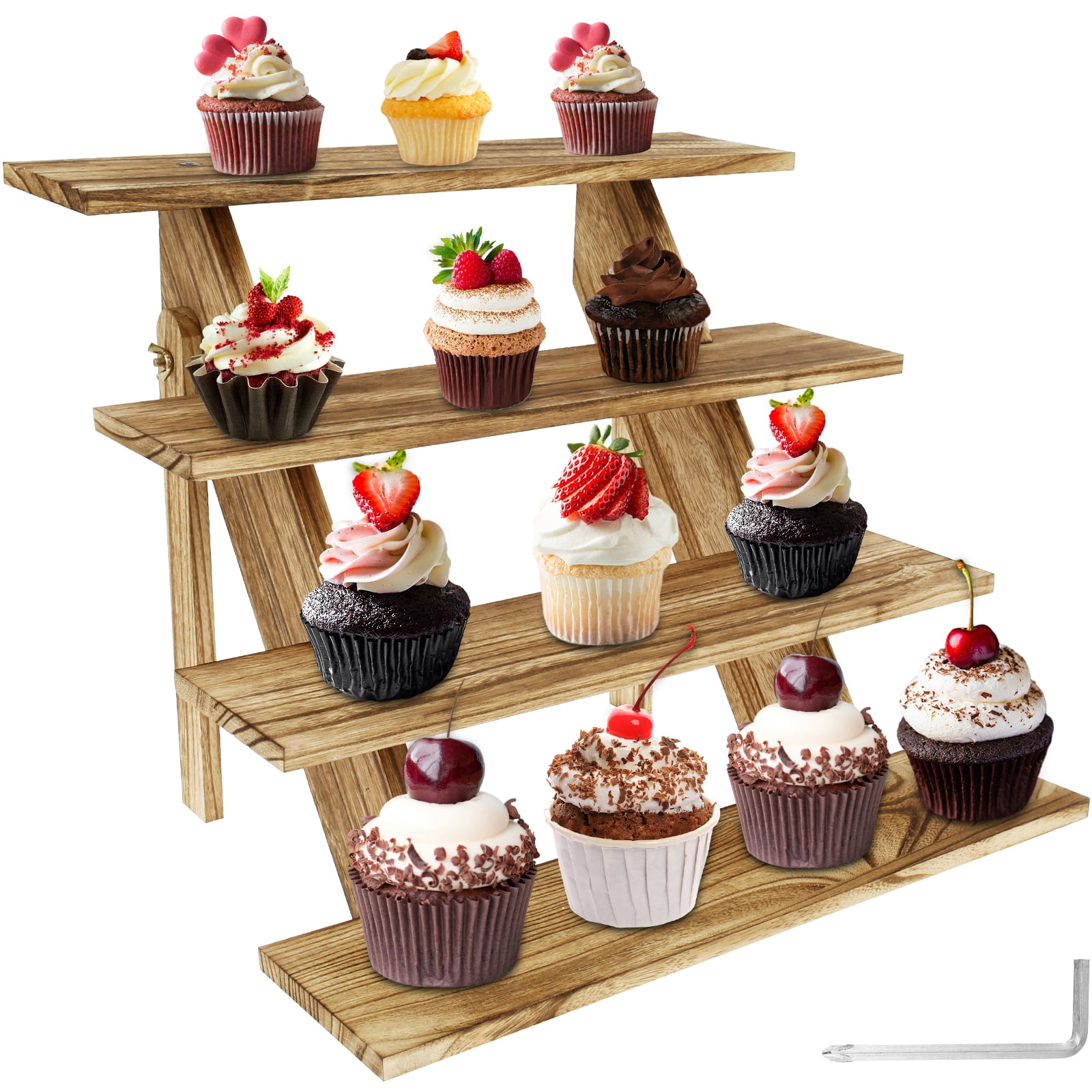 2 Sets Wooden Cupcake Stand Foldable Tiered Cupcake Display Stand ...