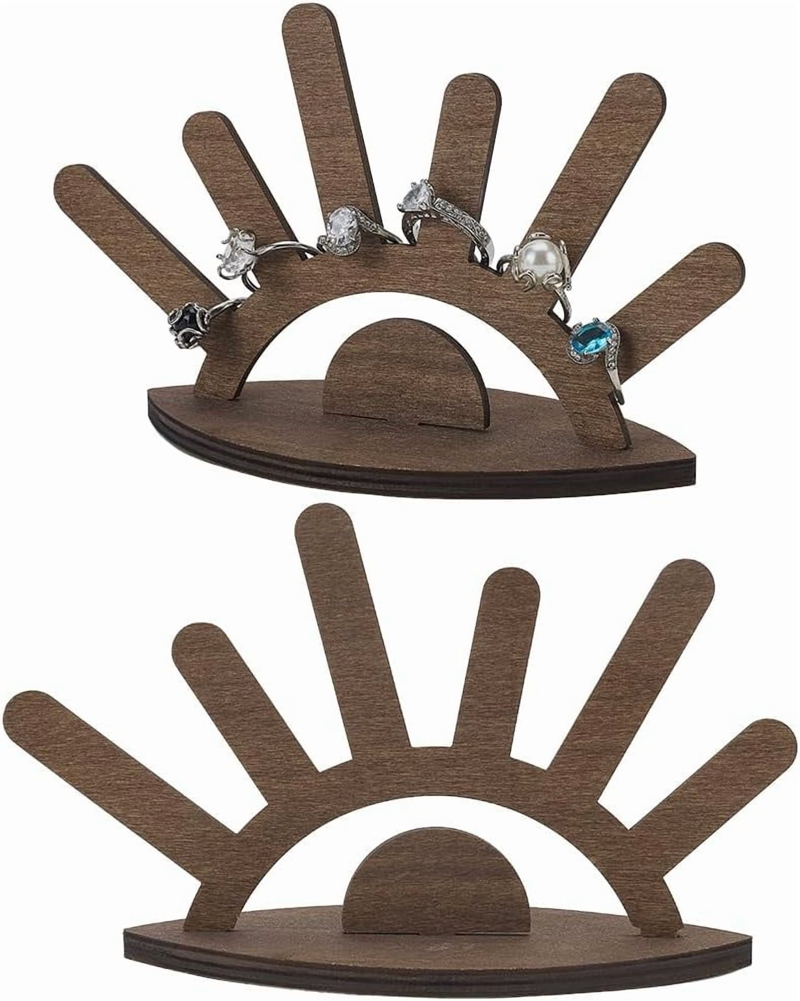 2 Sets Wooden Ring Display Holder Eye Shaped Ring Display Stand Sienna ...