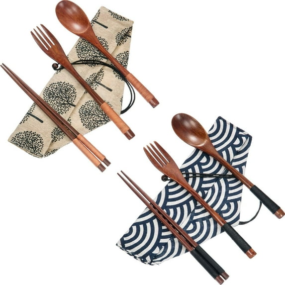 2 Sets Wooden Utensil Set, Travel Utensils for Eating, Wooden Fork ...