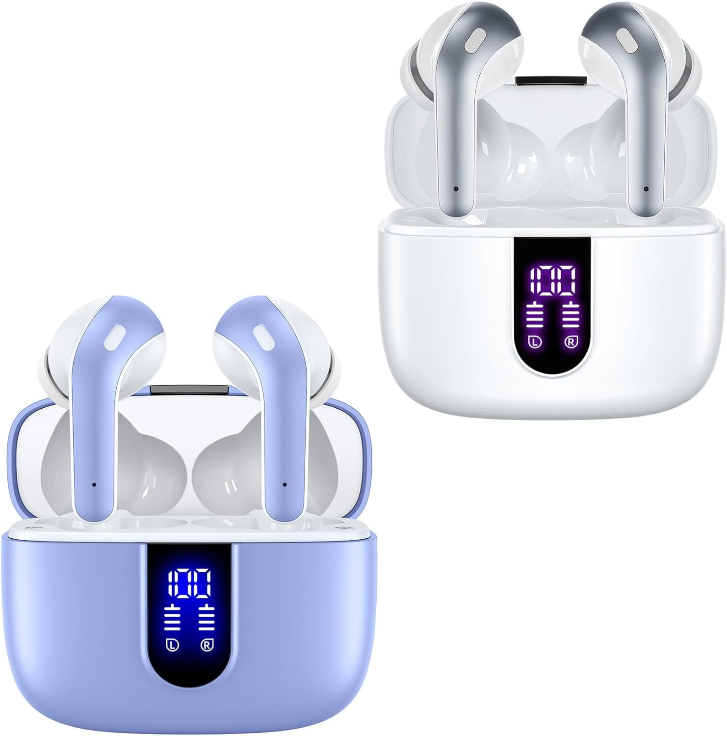 2 Sets X08 White and Purple Bluetooth True Wireless Earbuds 60H ...