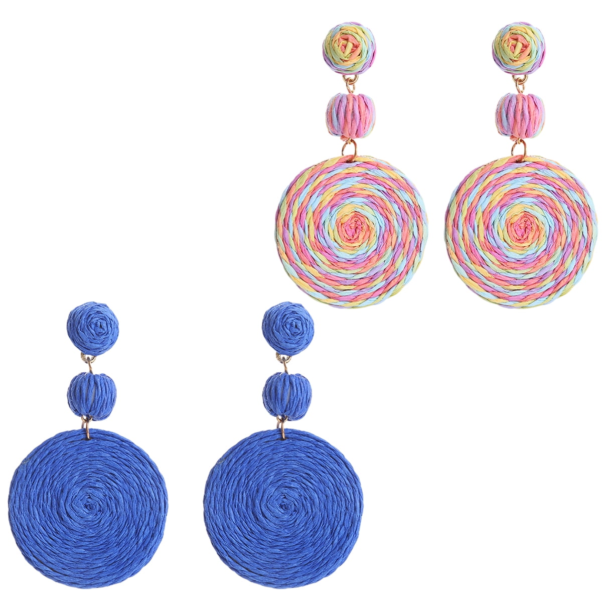 Laklulu 2 pairs of Raffia Ball Earrings for Women, Statement Raffia Round Drop Earrings - Summer ...