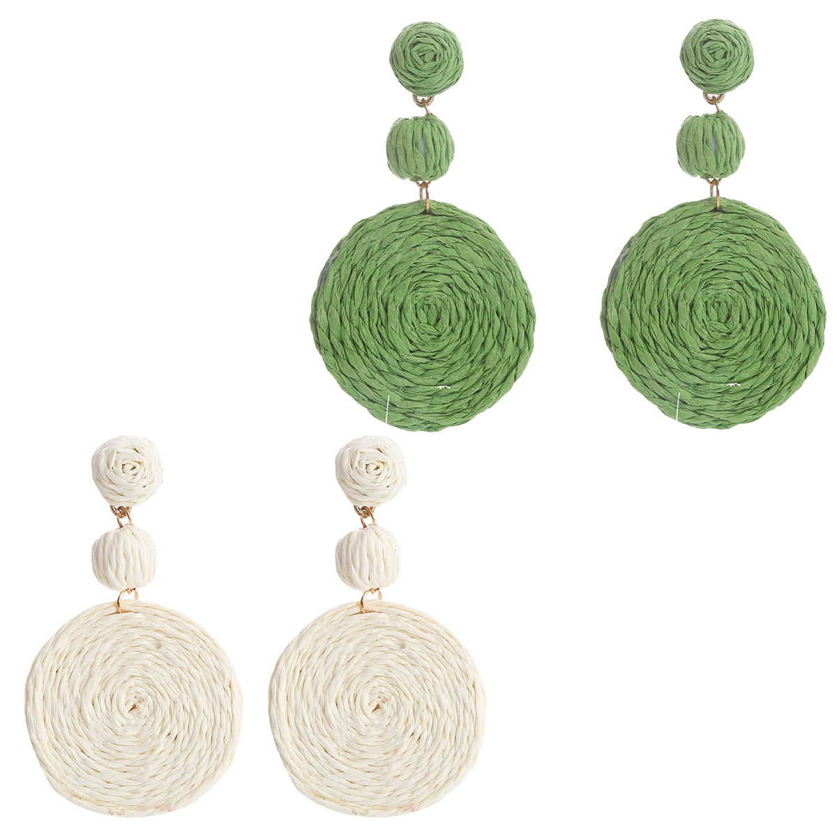 2 Sets of Colorful Raffia Ball Earrings for Women - Stylish Round Drop Earrings, Perfect Summer ...