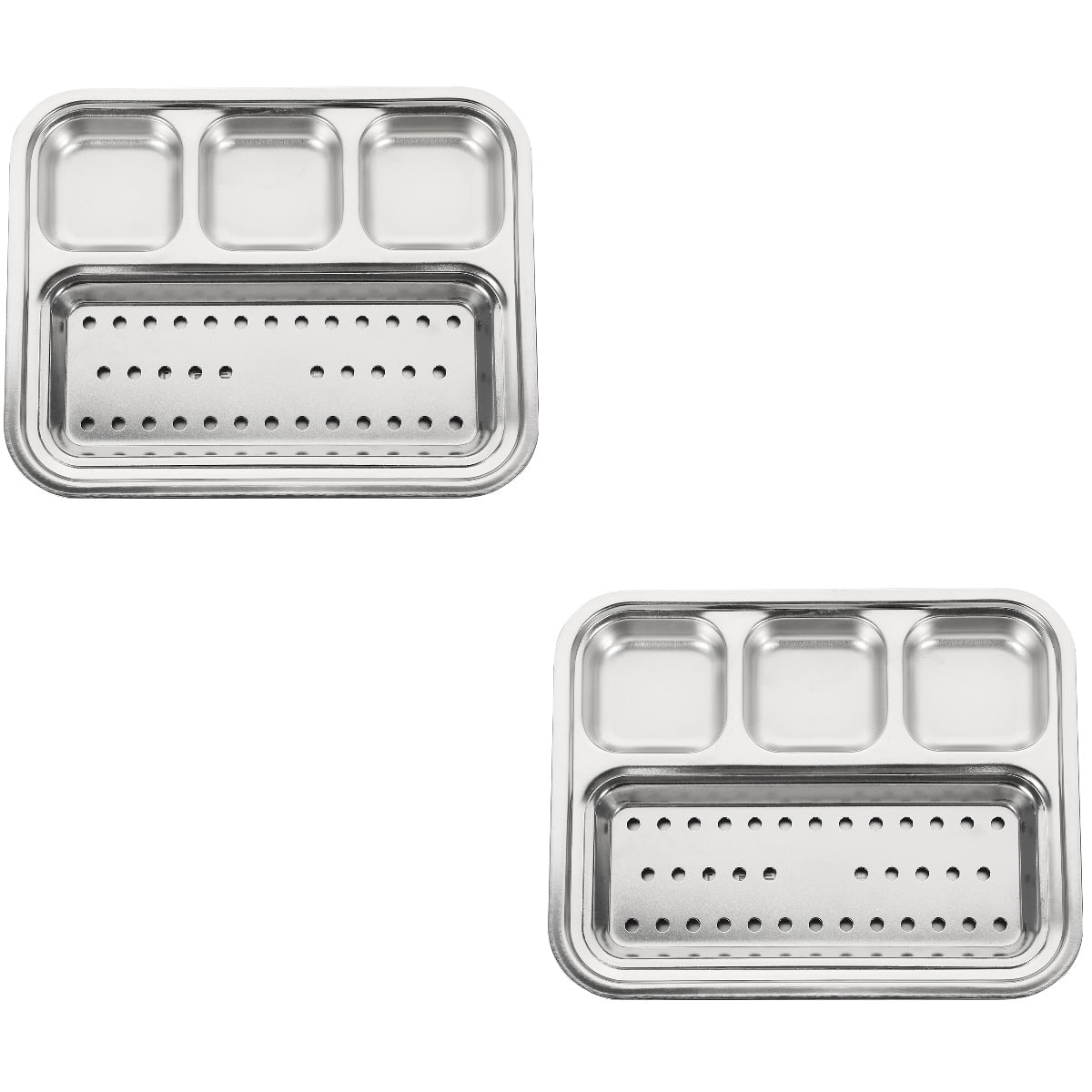2 Sets of Compartment Divided Dinner Tray Oil Filter Stainless Plate ...