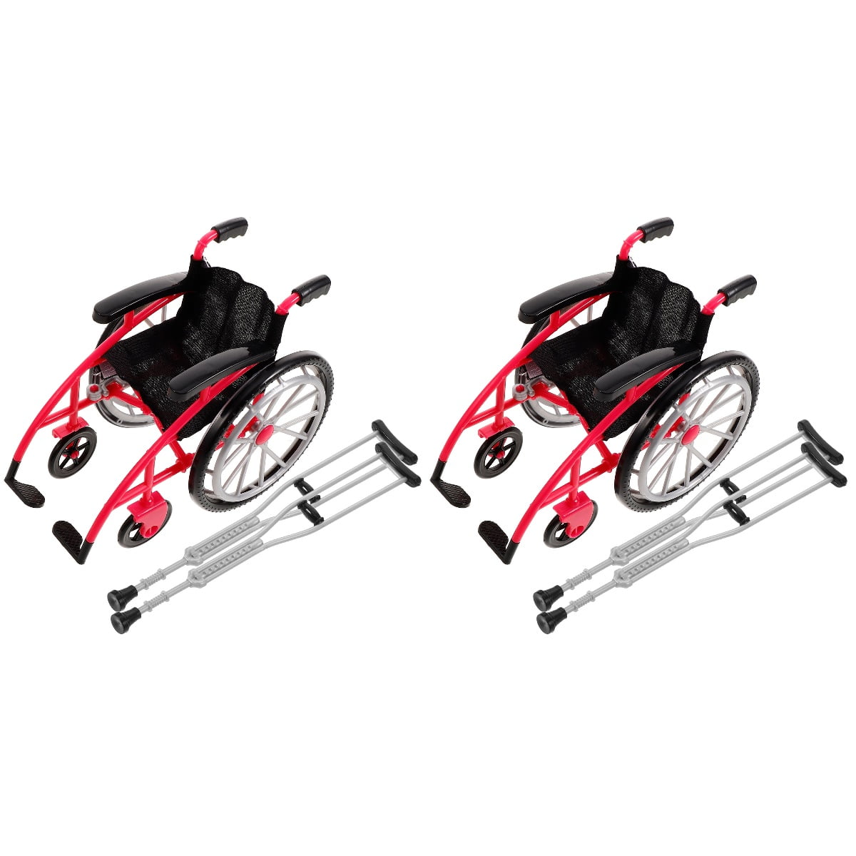 2 Sets of Doll Wheelchair and Crutches Playset Miniature Wheelchair ...