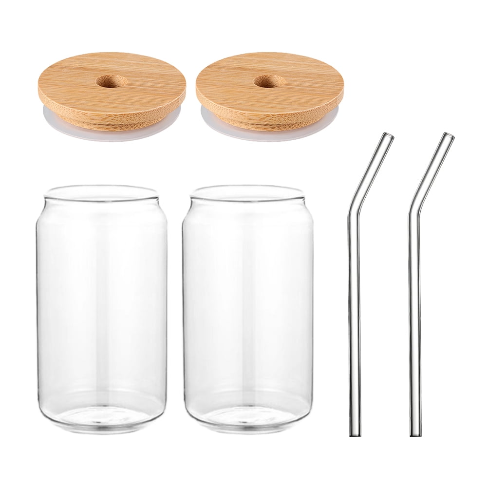 2 Sets of Glass Water Cups Straw Cups Mason Jar Juice Mugs Beverage ...