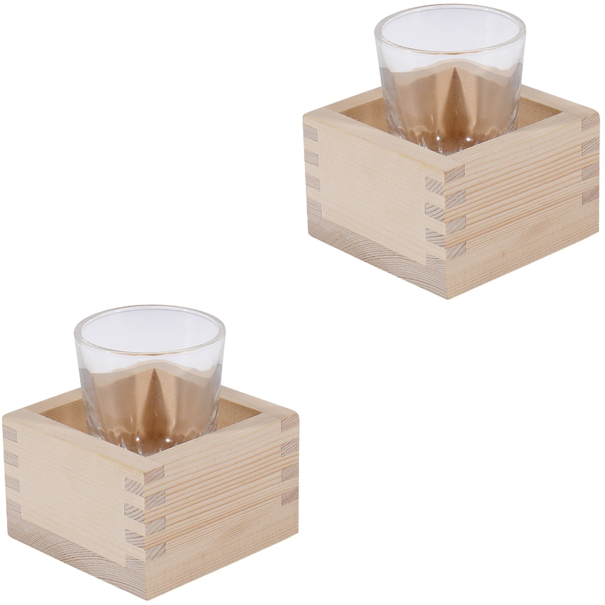 2 Sets of Sake Cups Japanese Glass Saki Cup with Wooden Box Traditional Tea Cup for Home ...