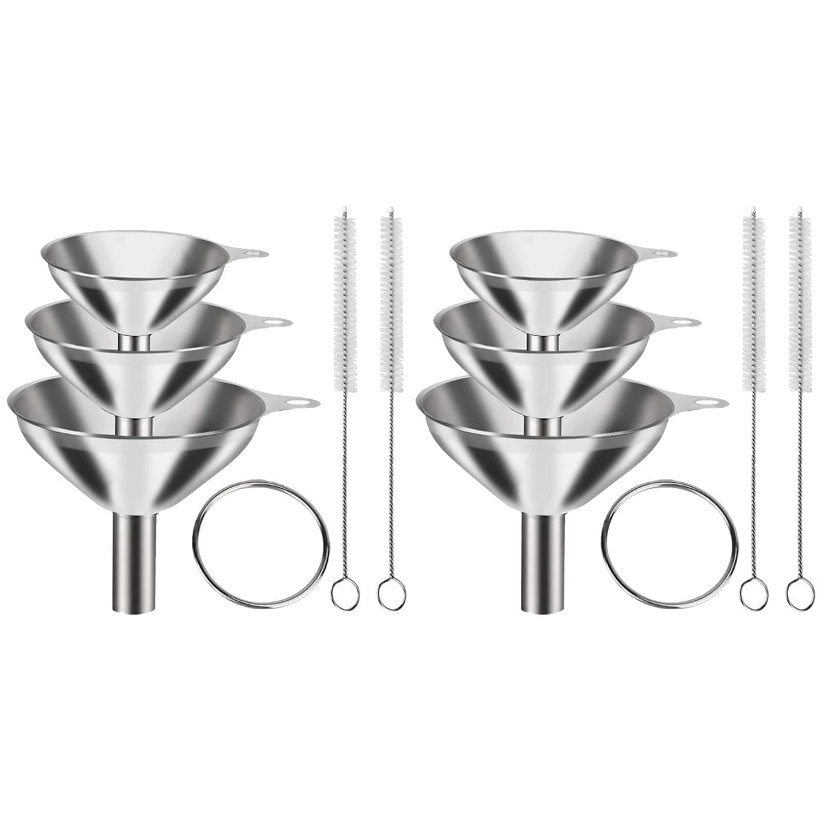 2 Sets of Stainless Steel Funnel Liquid Transferring Funnel Home Oil ...