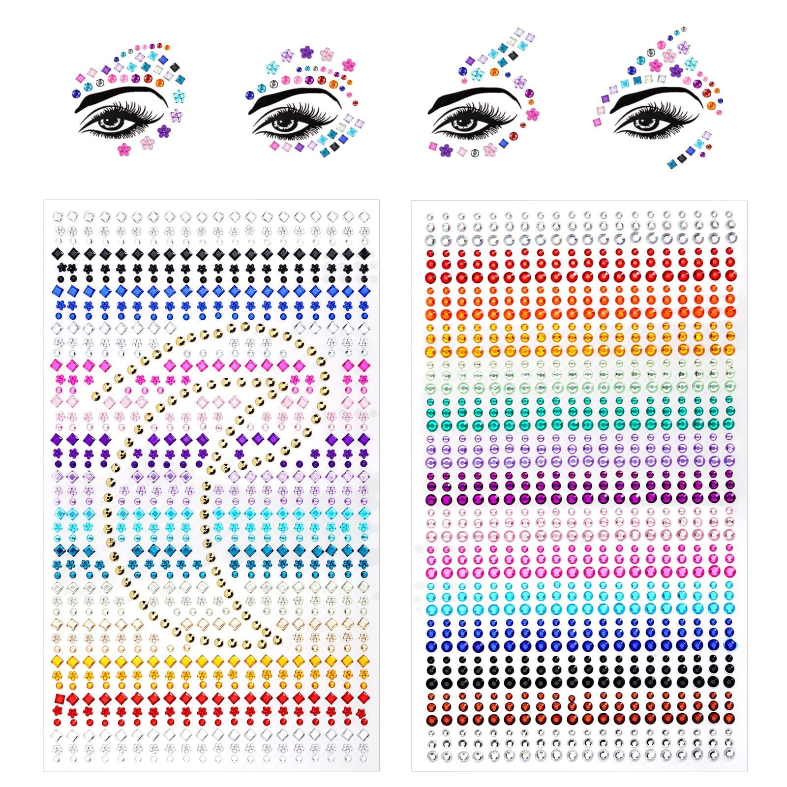 2 Sheet Rhinestone Gems Stickers, Face Crystal Diamond Stickers, Self ...