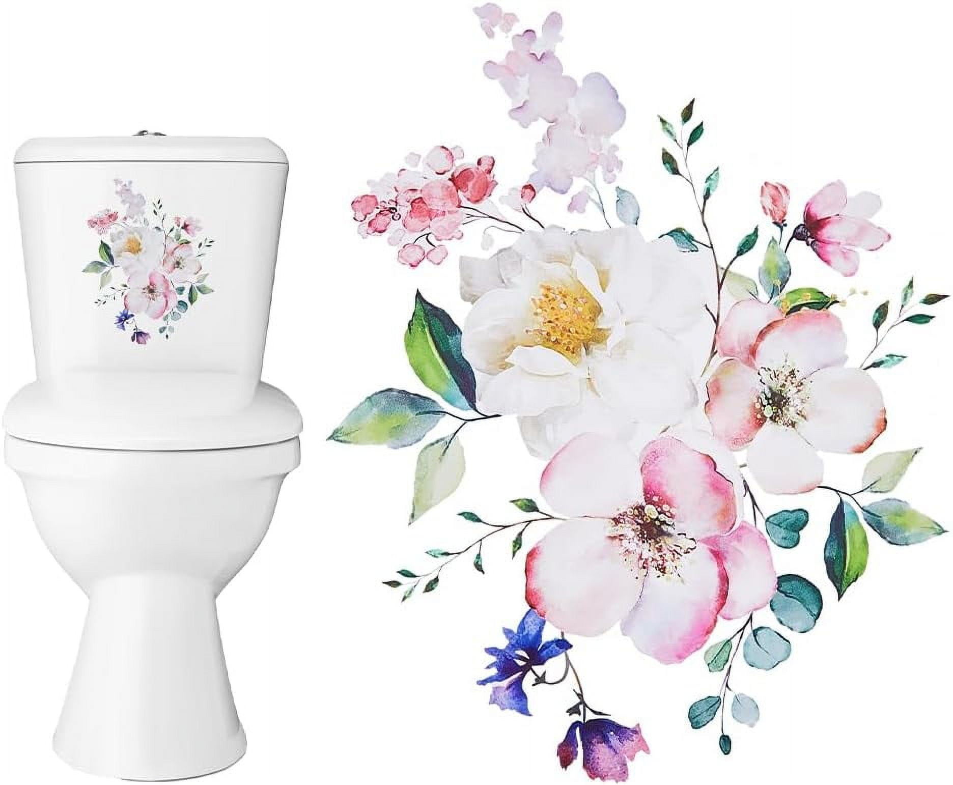 2 Sheet Flowers Toilet Stickers Decal Floral Self Adhesive Waterproof ...