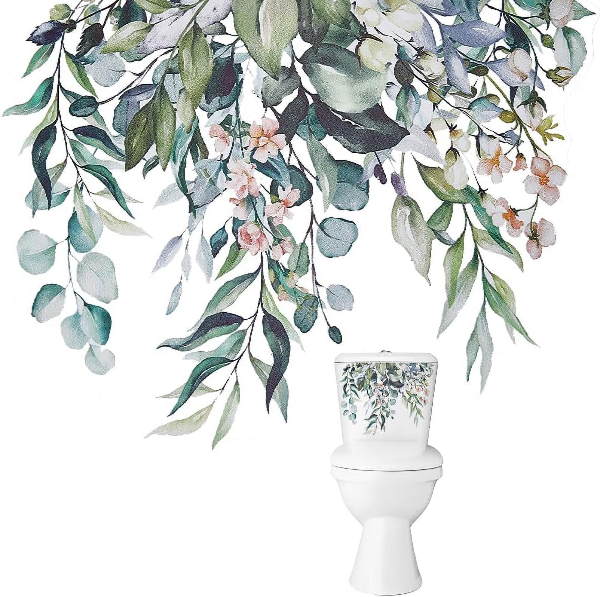2 Sheet Green Plant Leaves Flowers Toilet Seat Lid Stickers Decal Self ...