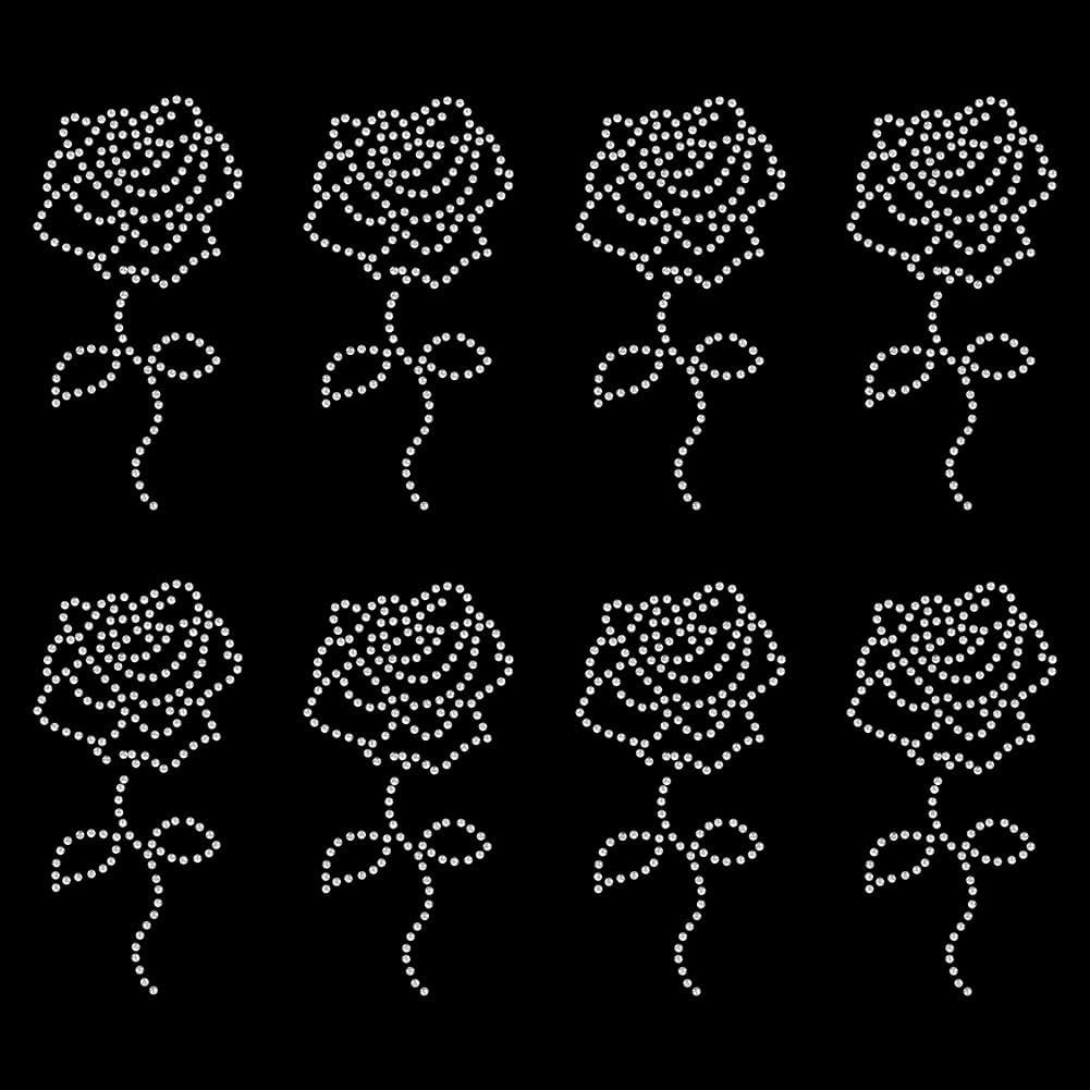 2 Sheet Rose Glitter Rhinestone Iron on Transfers 16 pcs Rose Shape ...