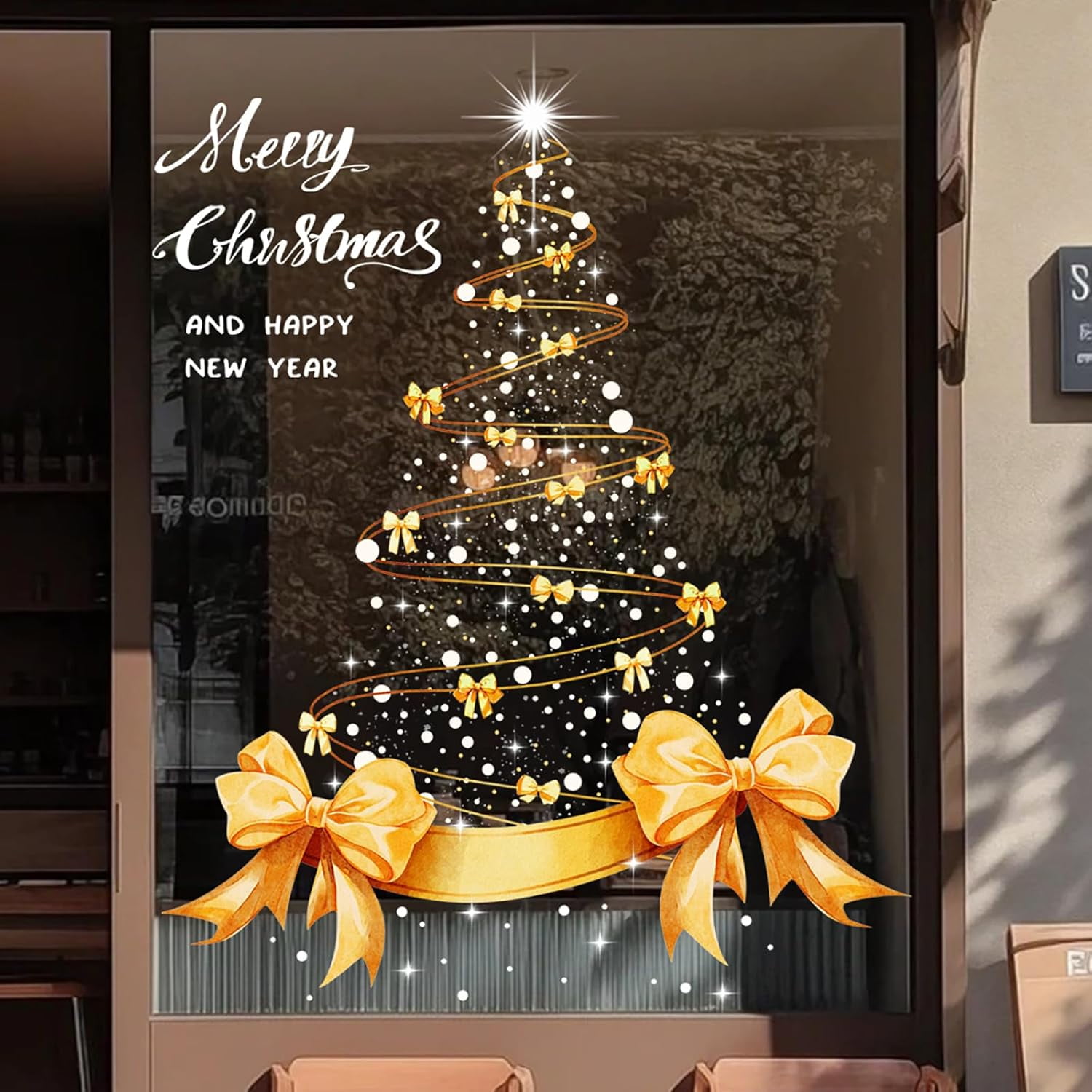 2 Sheets 11.8" x 35.4" Golden Christmas Tree Window Clings Stickers for ...