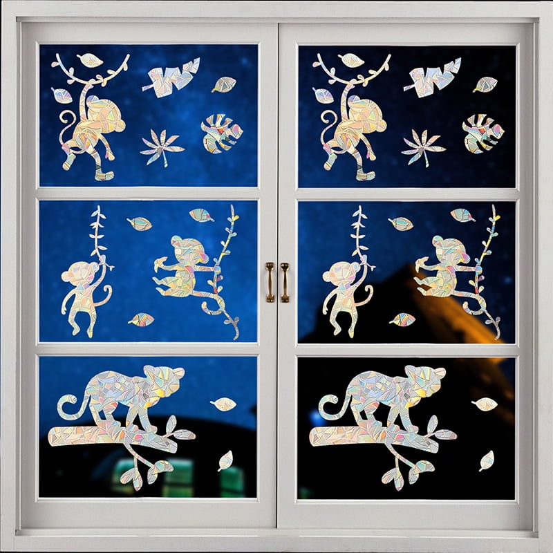 2 Sheets/30 Piece Monkeys Window Clings, Anti-Collision Decals to Save ...