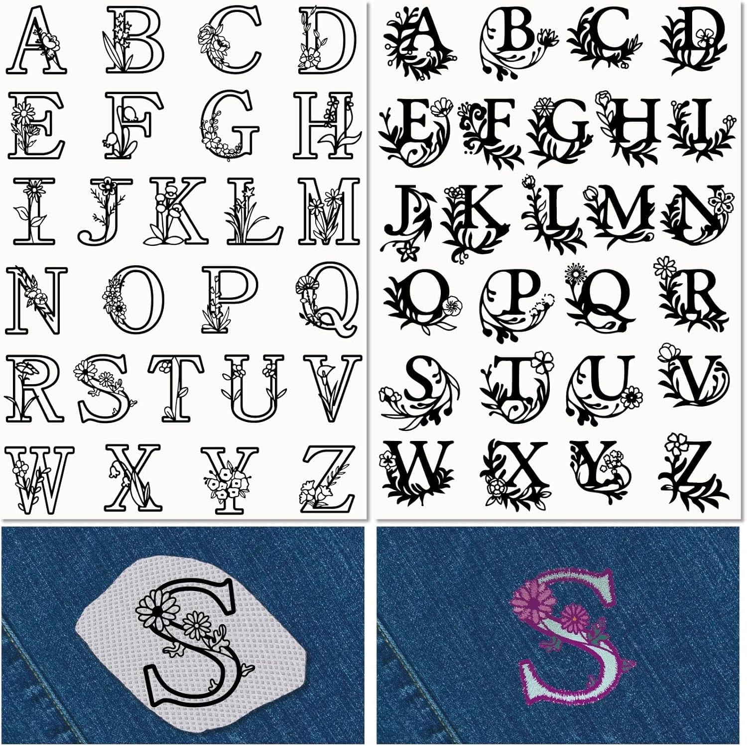 2 Sheets A-Z letters Water Soluble Embroidery Stabilizers Alphabet ...