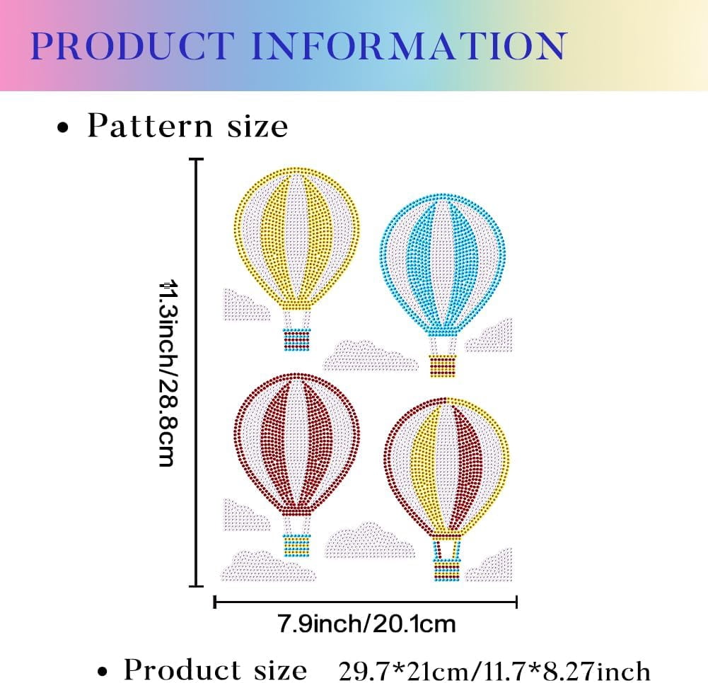 2 Sheets Air Balloon Pattern Iron on Rhinestones Transfer Bling ...