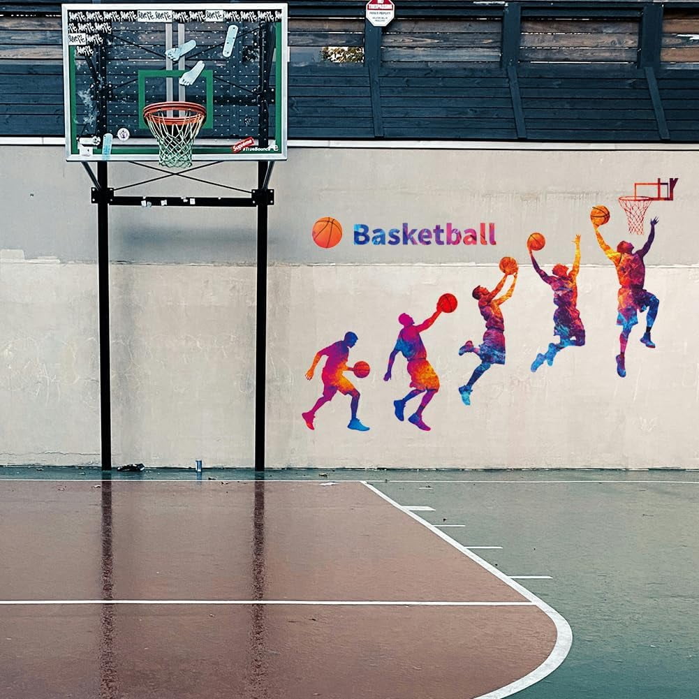 2 Sheets Basketball Player Wall Stickers Colorful Sport Silhouette Wall ...