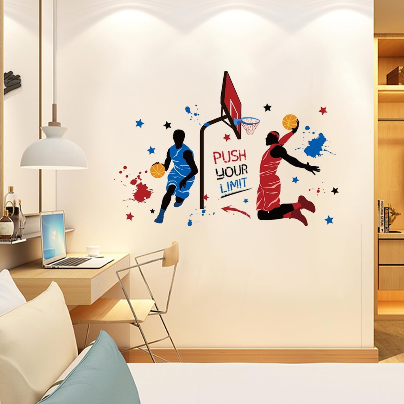 2 Sheets Basketball Player Wall Stickers Peel and Stick Wall Decals ...