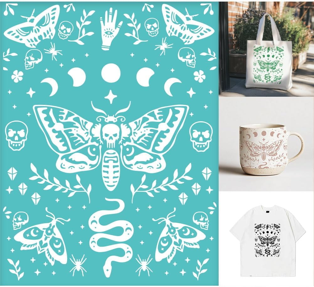 2 Sheets Butterfly Skull Silkscreen Stencil Insects Moon Moth Snake ...