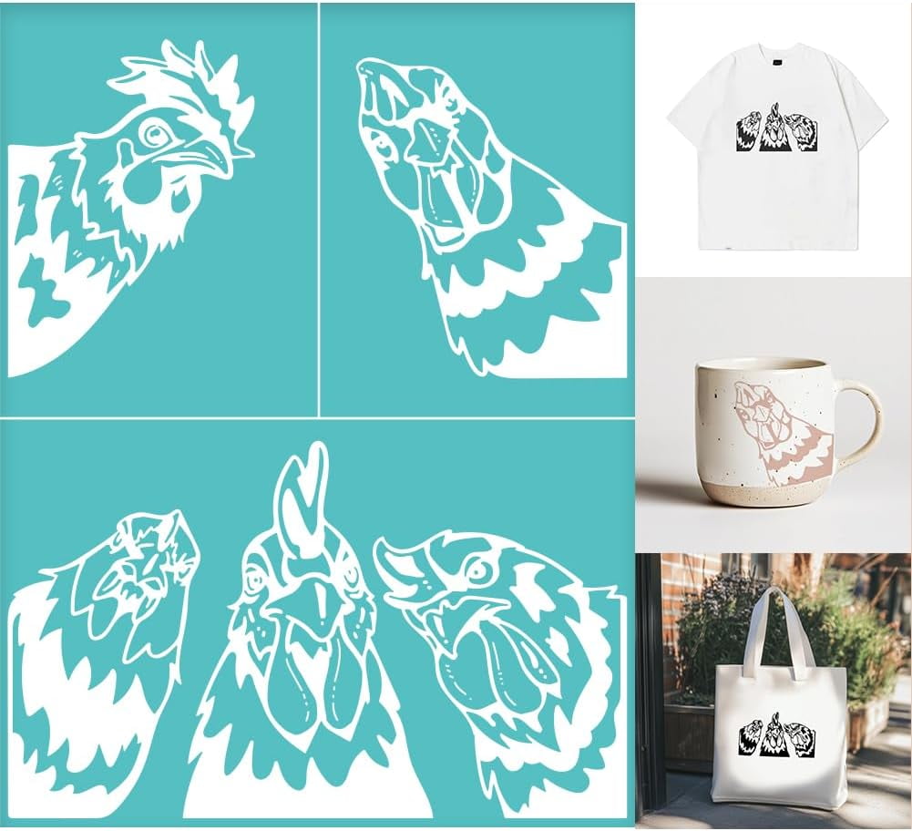 2 Sheets Chicken Pattern Silkscreen Stencil Farm Animal Painting ...
