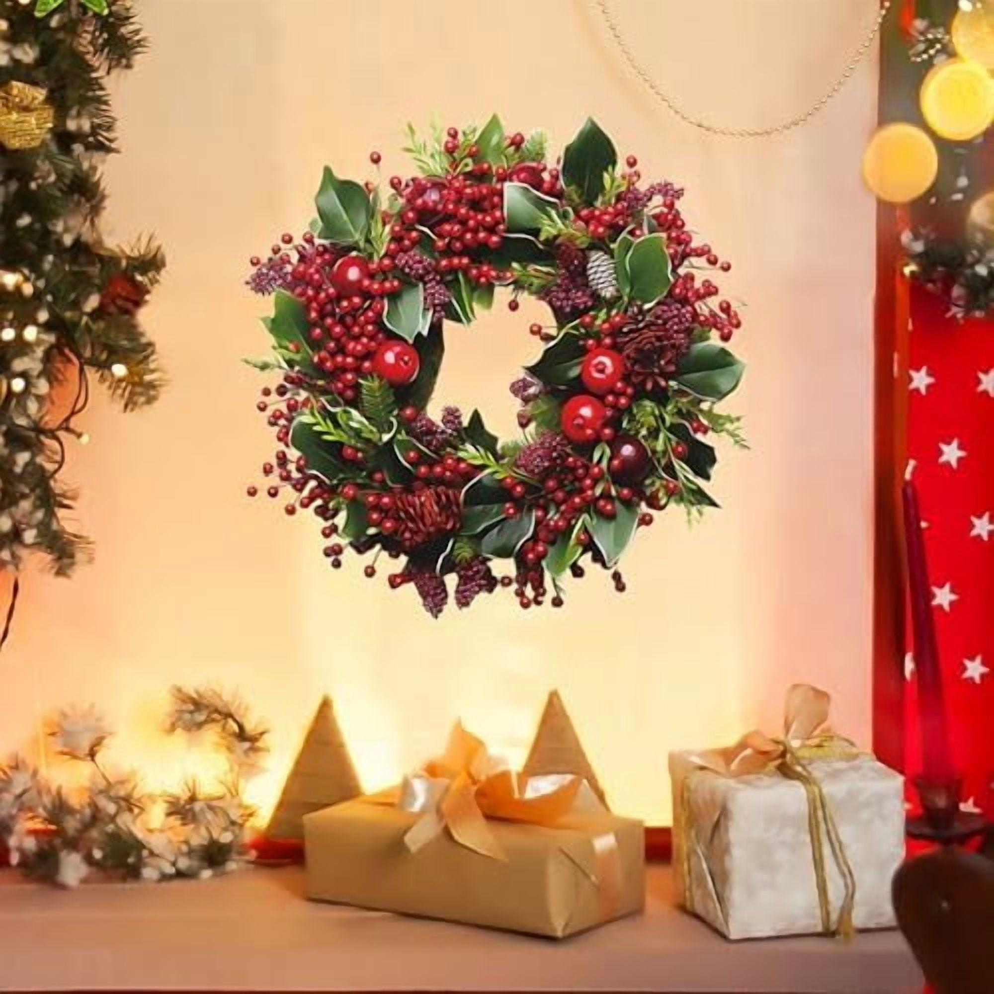 2 Sheets Christmas Wall Decals Removable Christmas Wreath with Acacia ...