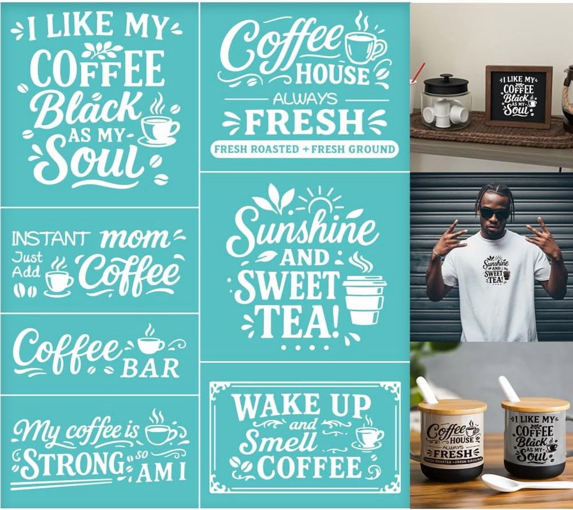 2 Sheets Coffee Slogan Silkscreen Stencil Farmhouse Kitchen Reusable ...