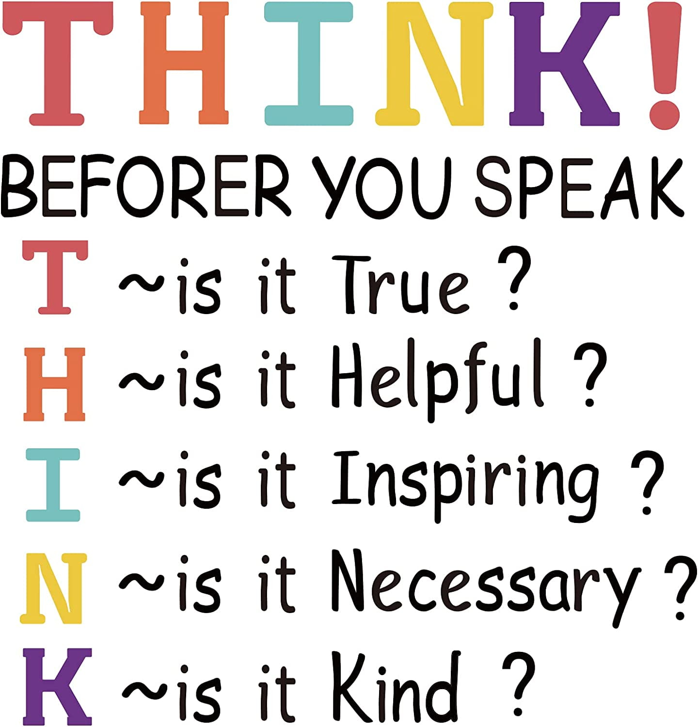 2 Sheets Colorful PVC Wall Stickers Think Before You Speak Vinyl Wall ...