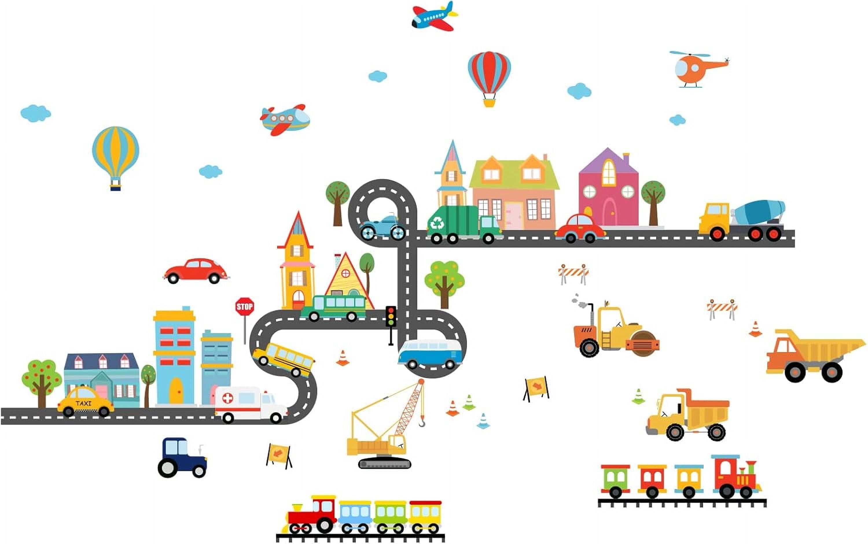 2 Sheets Construction Transportation Wall Decals City Vehicles Wall ...