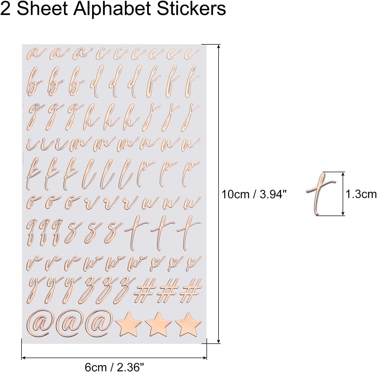 2 Sheets Cursive Letter Stickers For Resin Nails 3D Small Rose Gold ...