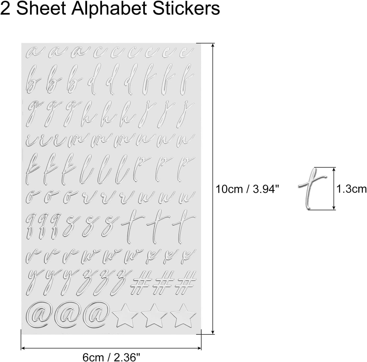 2 Sheets Cursive Letter Stickers For Resin Nails 3D Small Silver ...