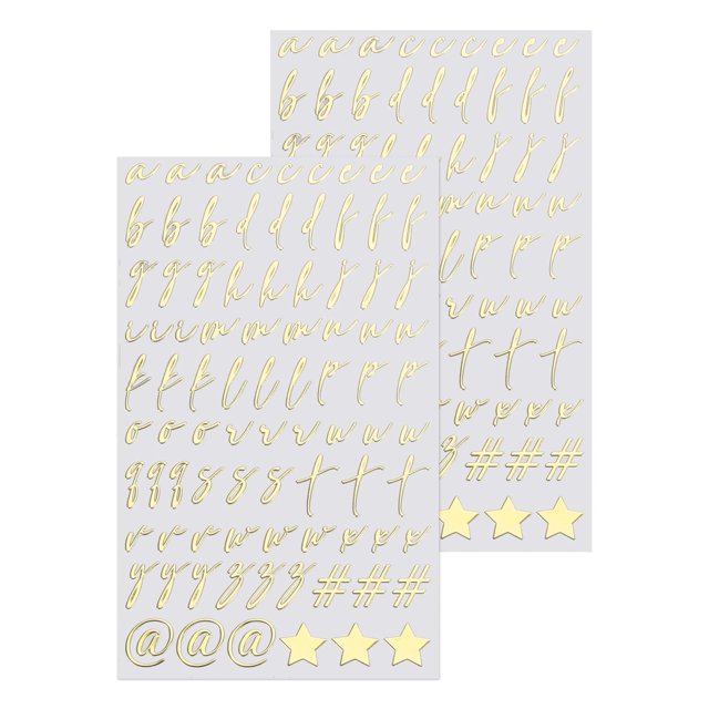 2 Sheets Cursive Letter Stickers for Resin Nails 3D Small Gold Alphabet ...