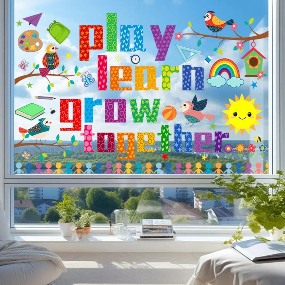 2 Sheets Cute Birds Window Cling Sticker Watercolor Play Learn Saying ...