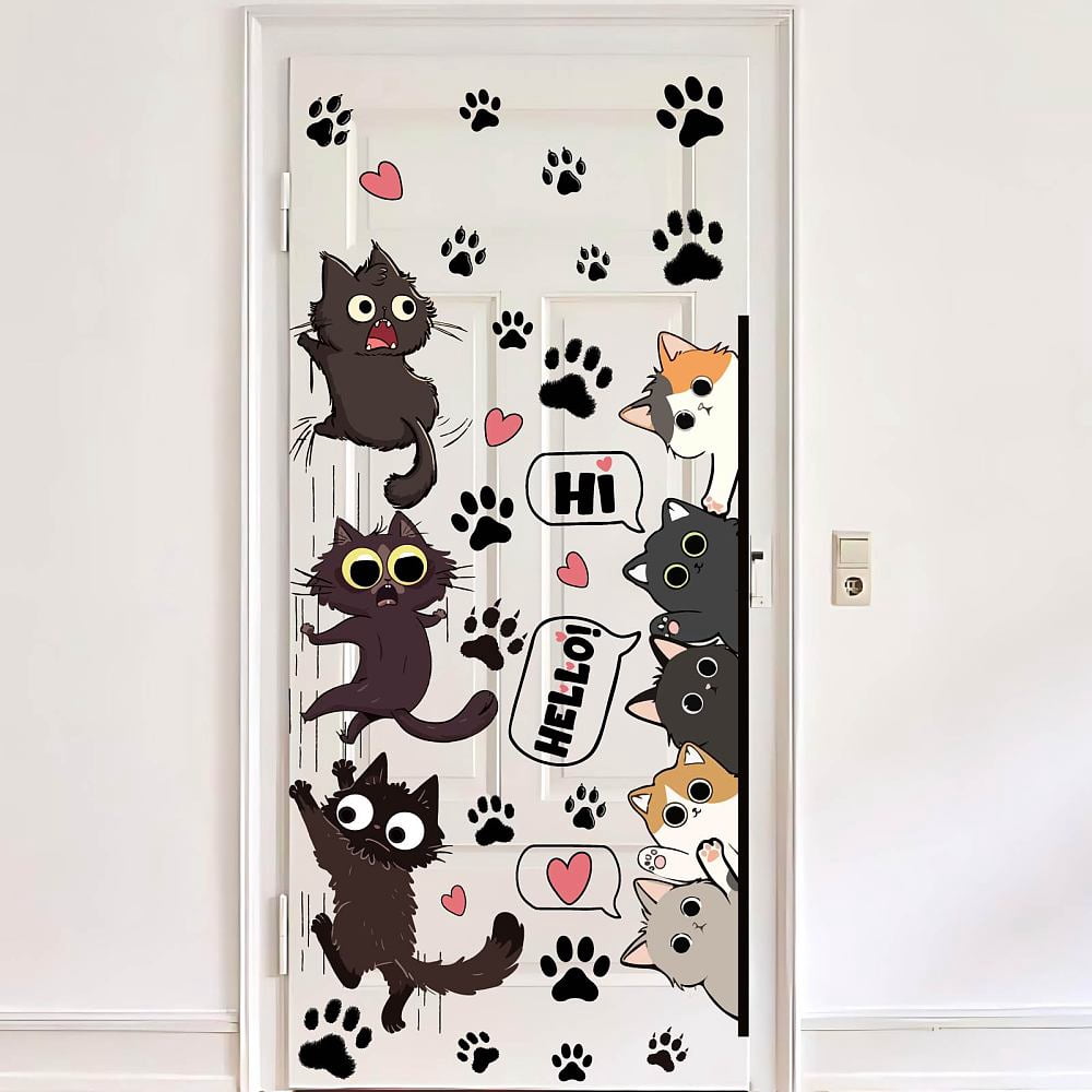 2 Sheets Cute Cat Wall Stickers Kitty Window Clings Cartoon Cats Wall ...