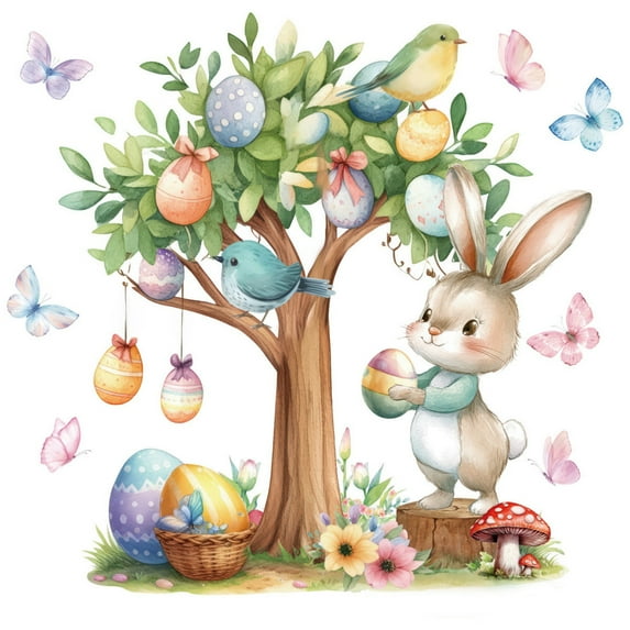 2 Sheets Easter Bunny Window Clings Cartoon Egg Stickers Cute ...