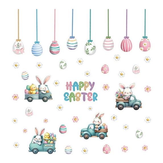 2 Sheets Easter Cartoon Window Cling Stickers Colorful Bunny Rabbit Egg ...
